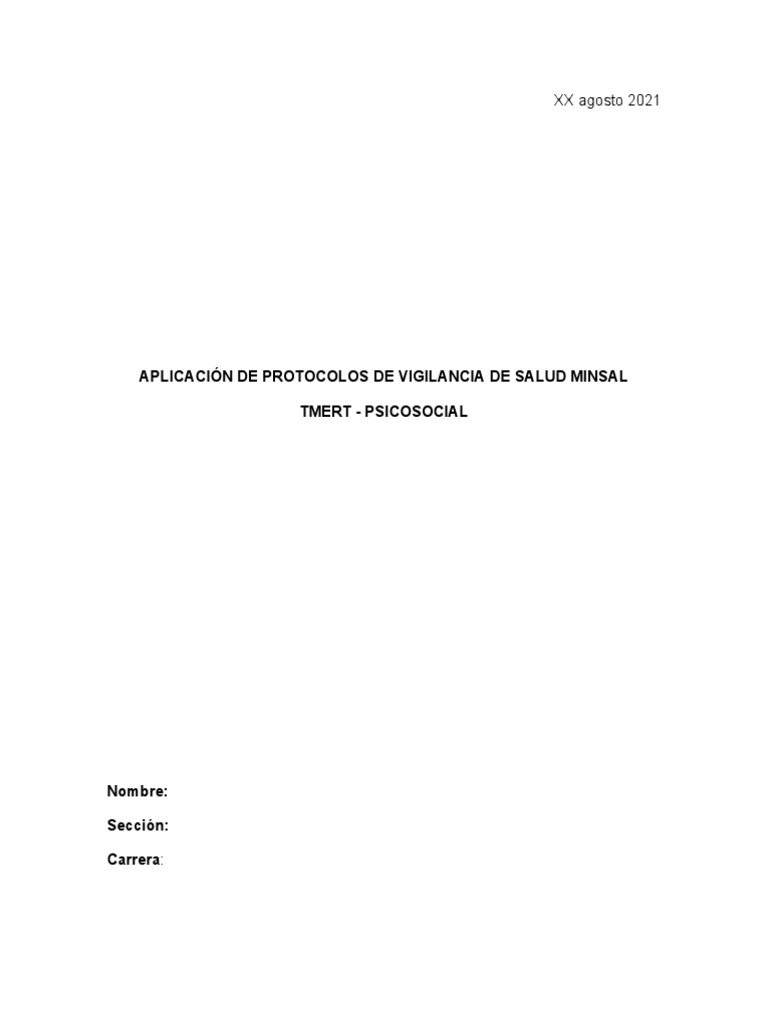 Informe Protocolos Minsal | PDF | Seguridad y salud ocupacional | Cuestionario