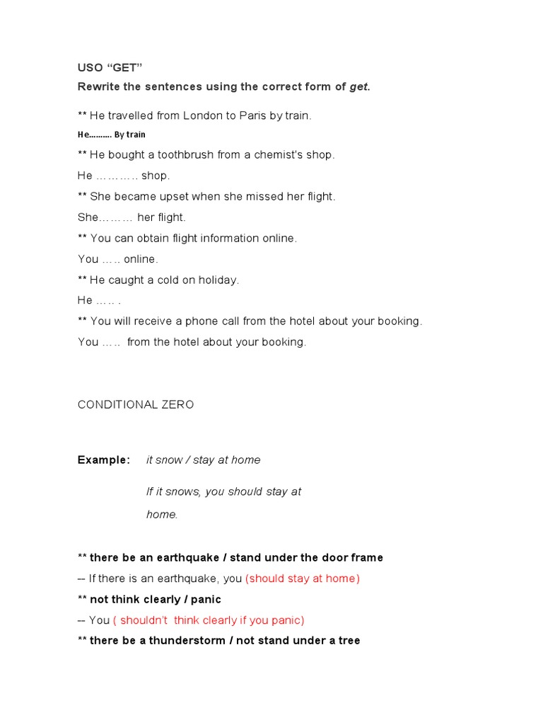Uso "Get" Rewrite The Sentences Using The Correct Form of Get | PDF