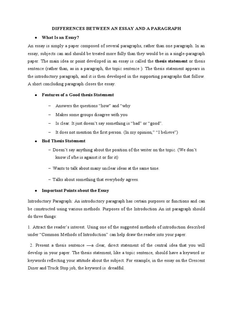 Course 01 DIFFERENCES BETWEEN AN ESSAY AND A PARAGRAPH | PDF | Essays ...