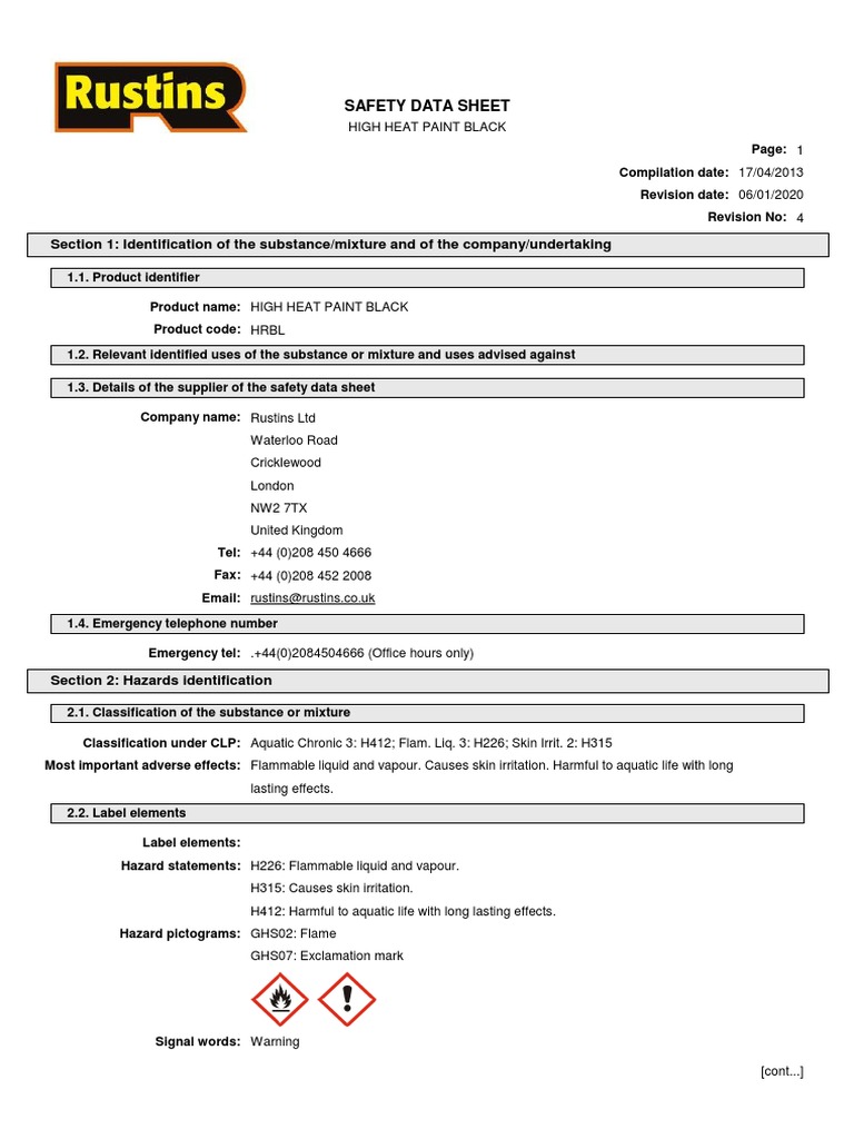 1276-Sds-High Heat Paint Black SDS | PDF | Firefighting | Chemistry