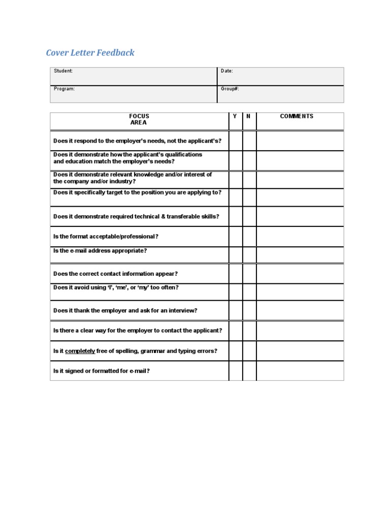 Cover Letter Feedback | PDF | Career & Growth