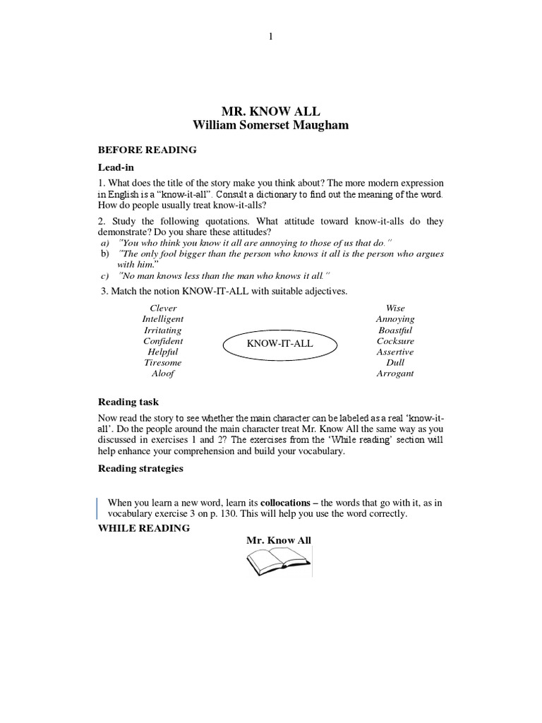 Mr. Know All William Somerset Maugham: Before Reading Lead-In | PDF ...