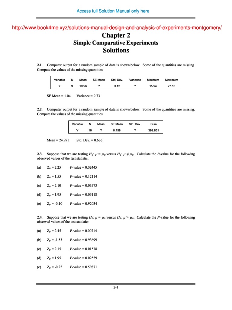 Solutions Solutions: Simple Comparative Experiments Simple Comparative ...