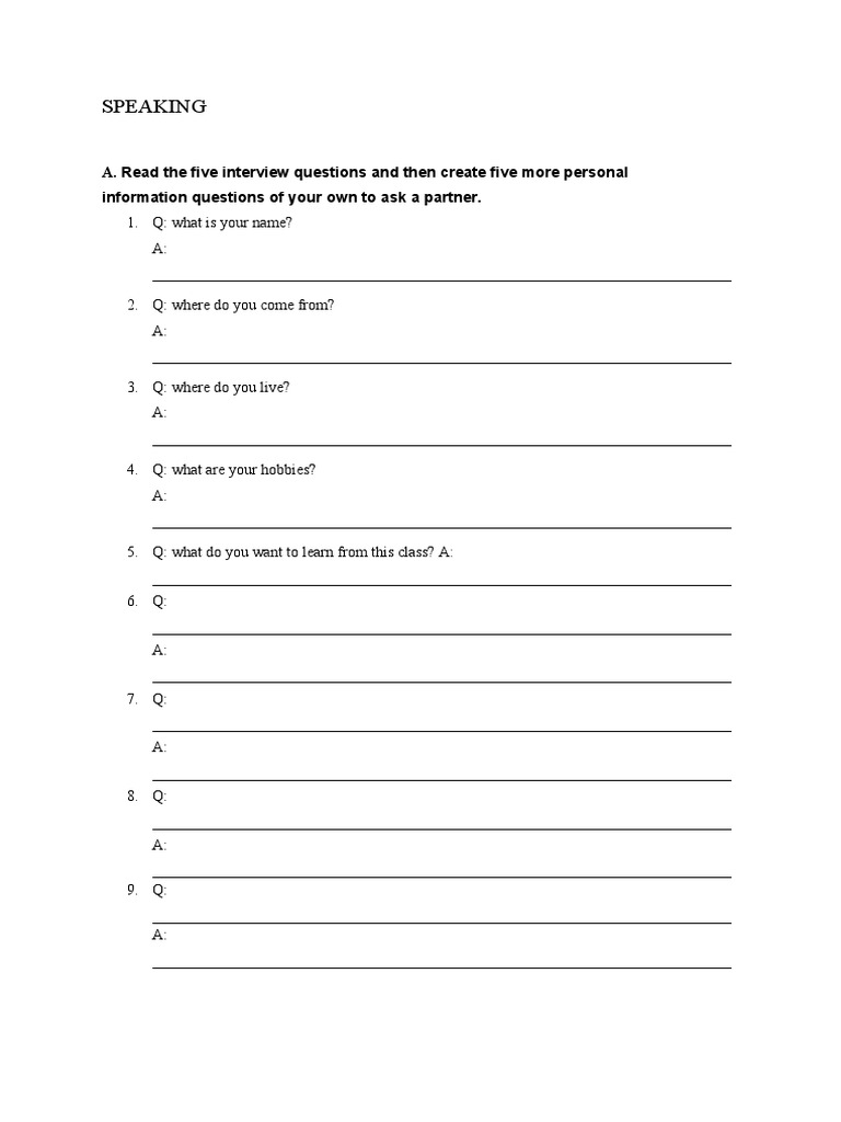 Speaking Unit 9 | PDF