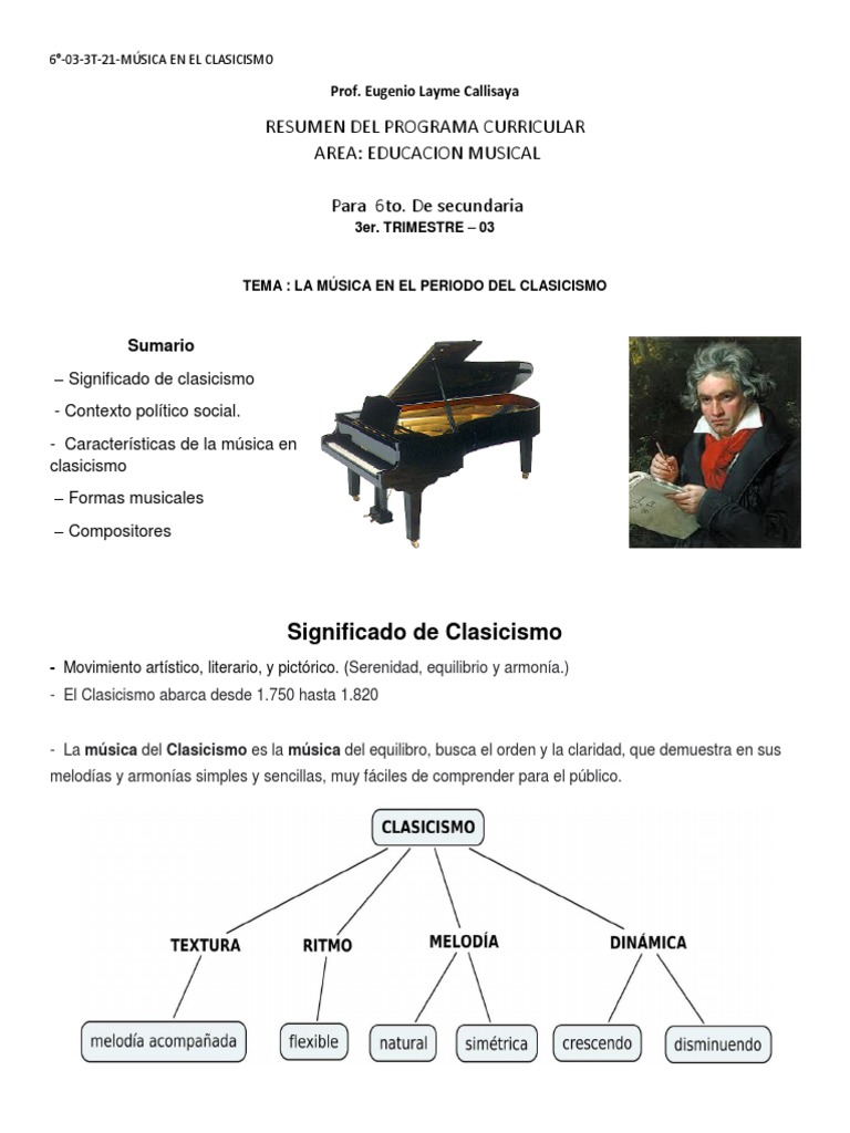 6°-03-3t-21-Música en El Clasicismo | PDF | Periodo Clásico (Música) | Ludwig Van Beethoven