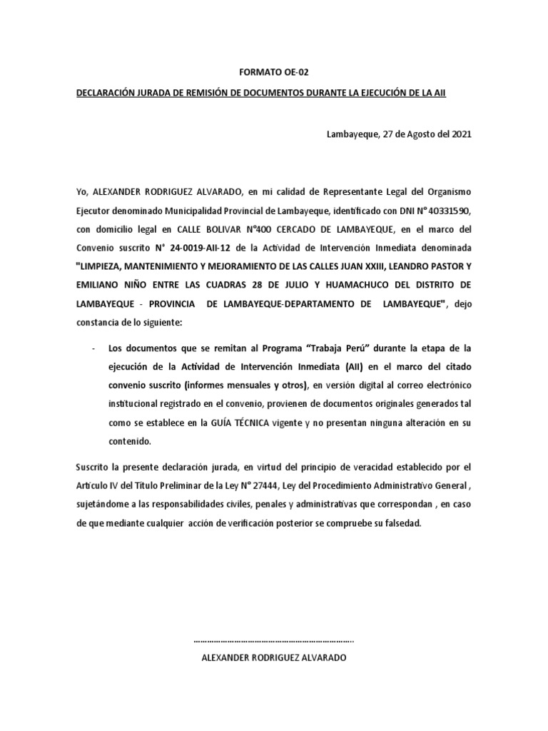 FORMATO OE-02 Word | PDF