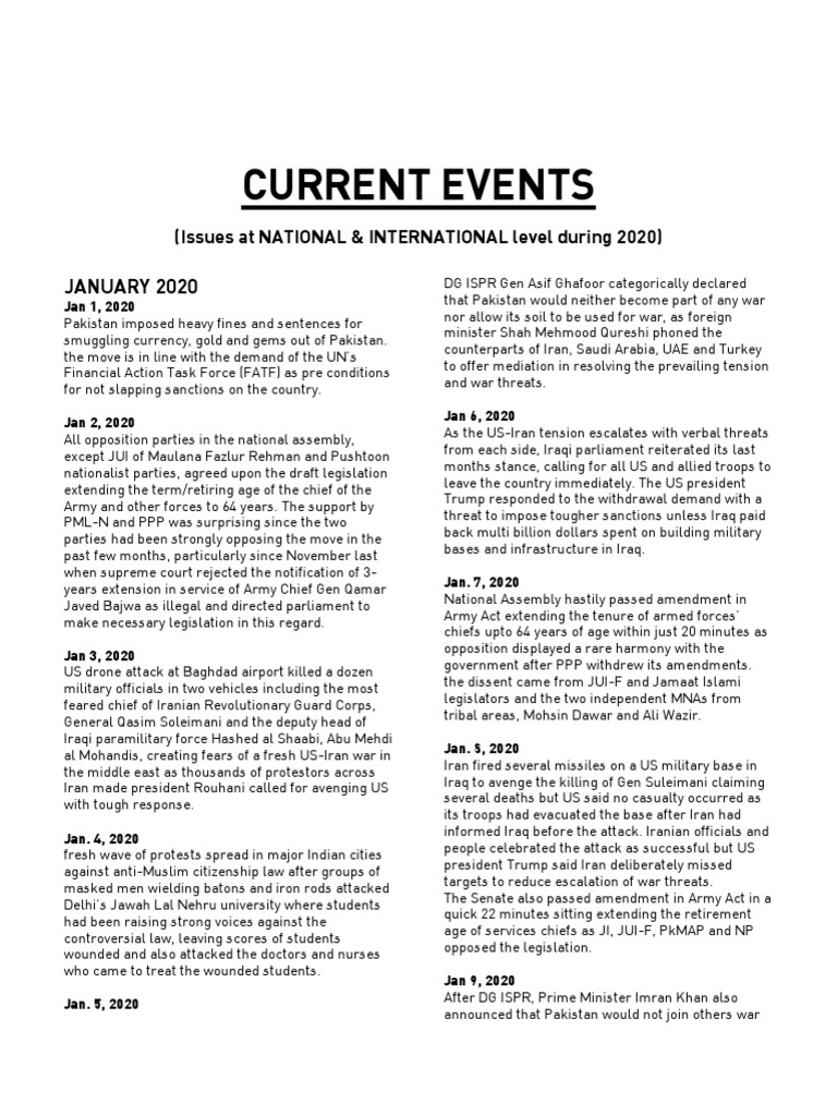 Current National and International Issues and Events During 2020: A ...