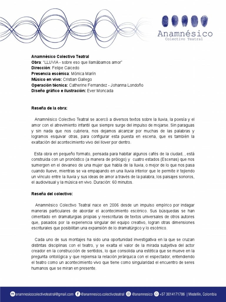 Lluvia Obra Teatral Reseña | PDF | Teatro | Las artes