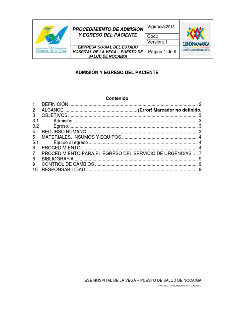 Admision y Egreso Del Paciente | PDF | Hospital | Historial médico