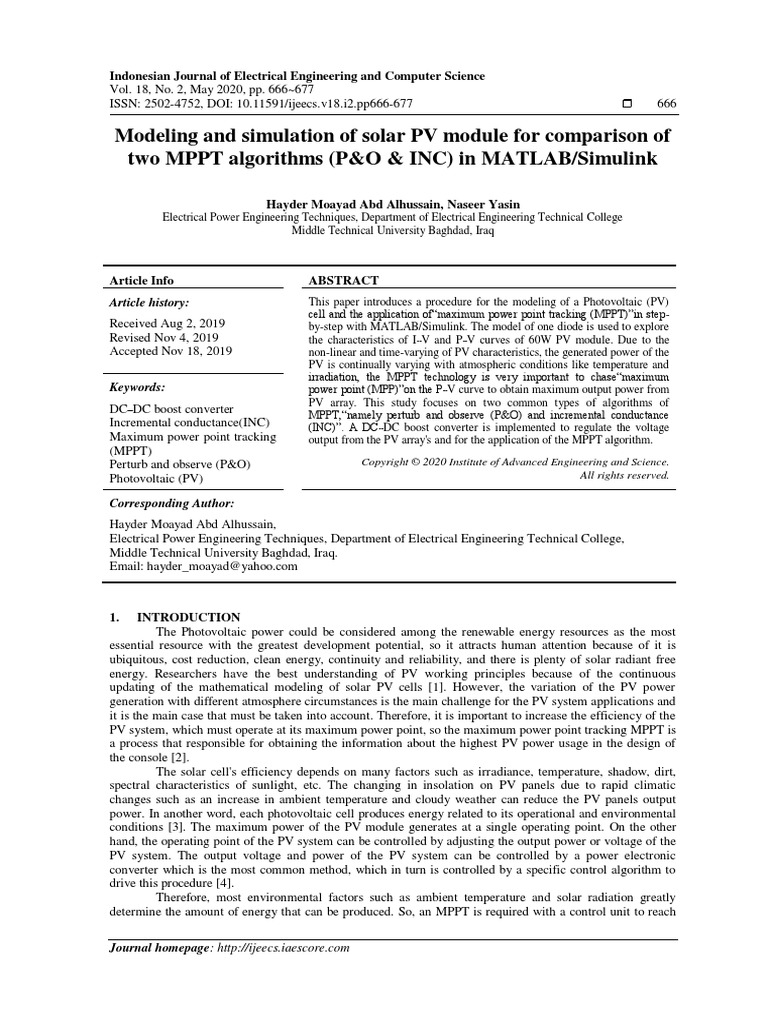 Modeling and Simulation of Solar PV Module For Com | PDF ...