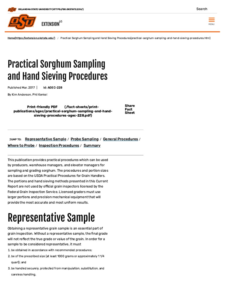 Practical Sorghum Sampling and Hand Sieving Procedures - Oklahoma State ...