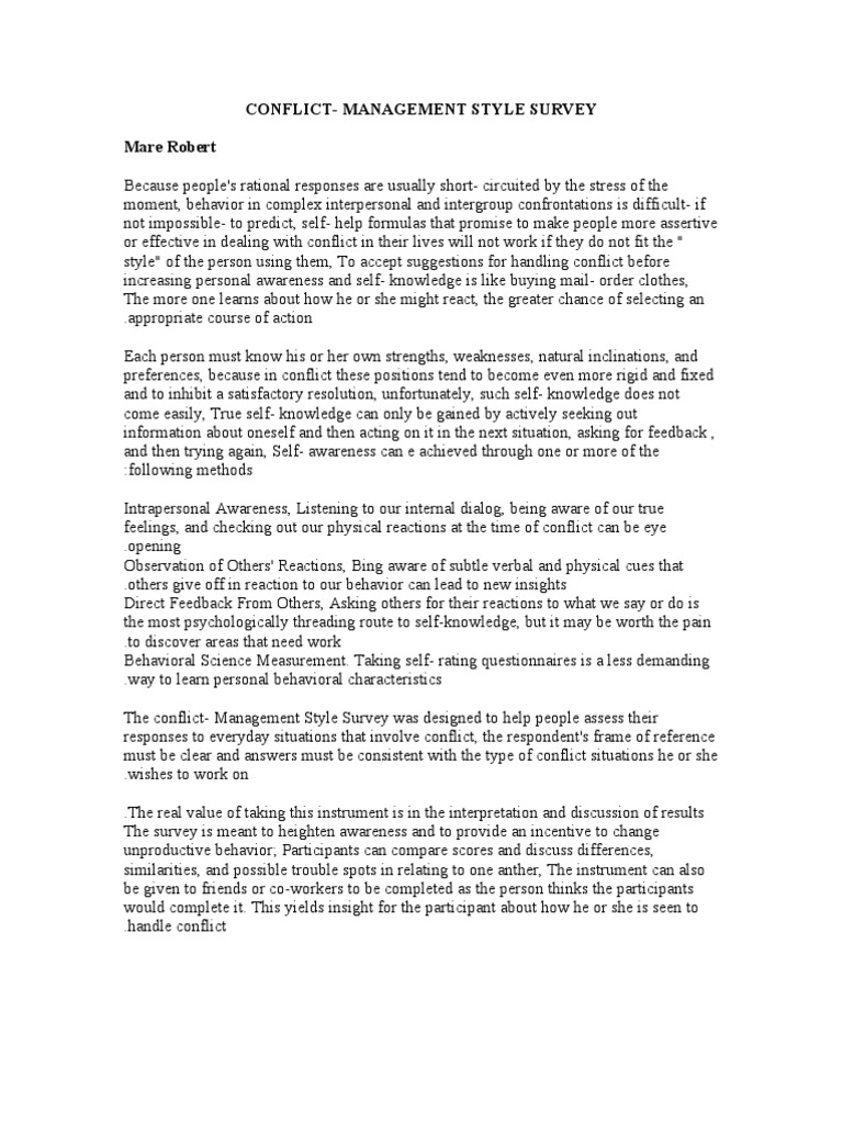 Conflict Management Style Assessment | PDF | Survey Methodology ...