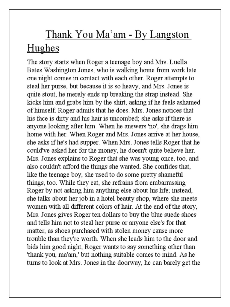 Thank You Ma'am - by Langston Hughes | PDF