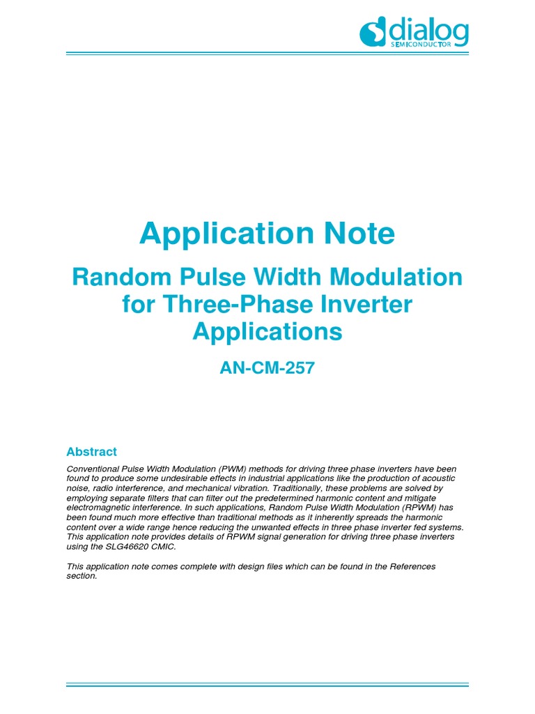 An Cm 257 Random Pulse Width Modulation For Three Phase Inverter Applications Pdf Power 