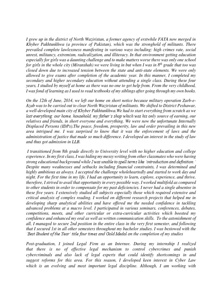 Fulbright Personal Statement: Overcoming Adversity | PDF | Federally ...