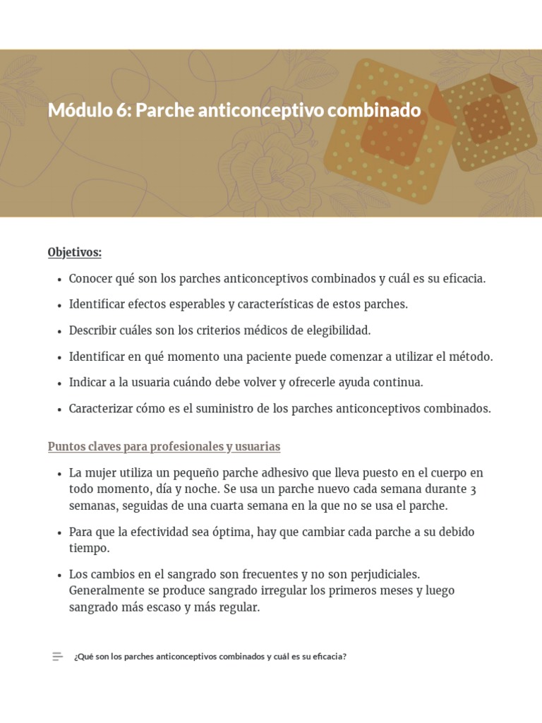 Módulo 6 Parche Anticonceptivo Combinado | PDF | Control de la natalidad | La sexualidad humana