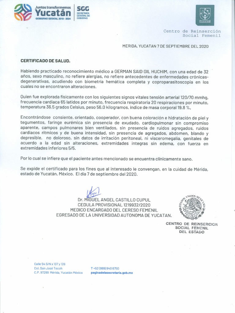 Certificados de Salud | PDF