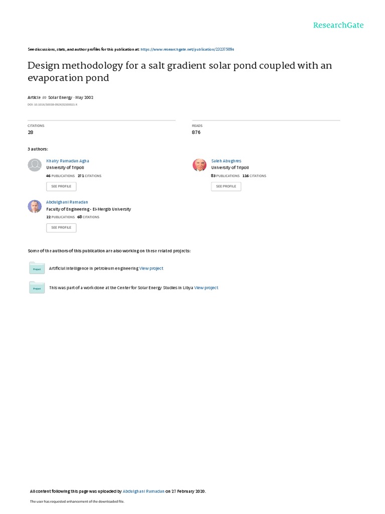 Solar Pond | PDF | Water | Solar Energy