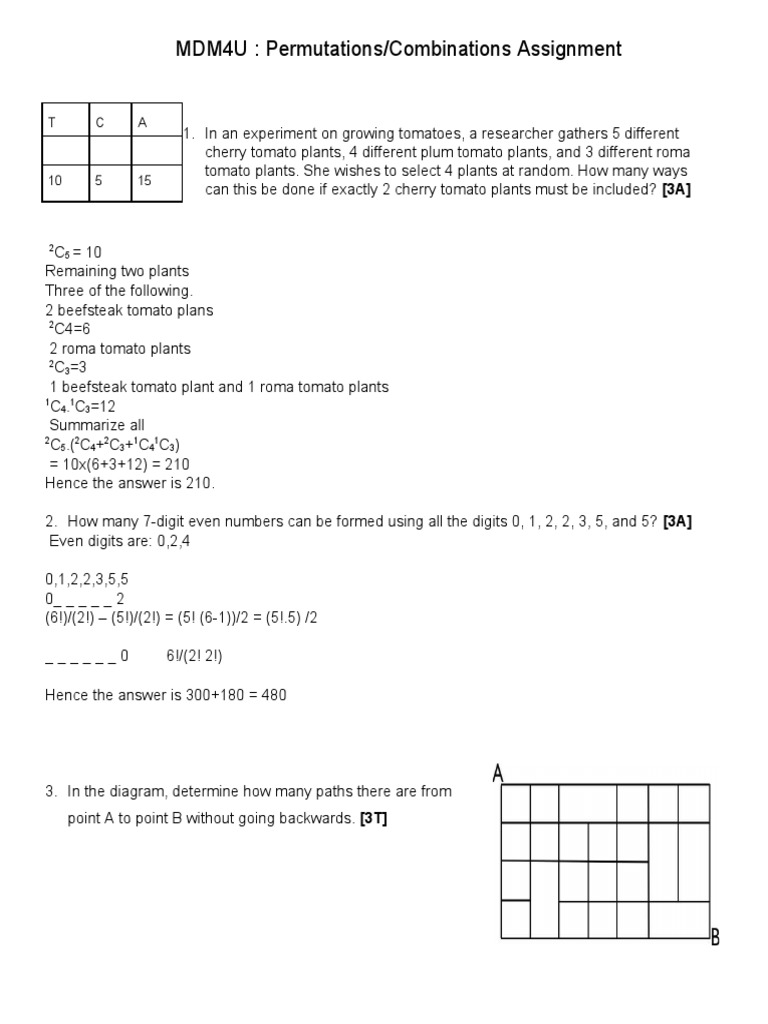 MDM4U: Permutations/Combinations Assignment | Download Free PDF ...