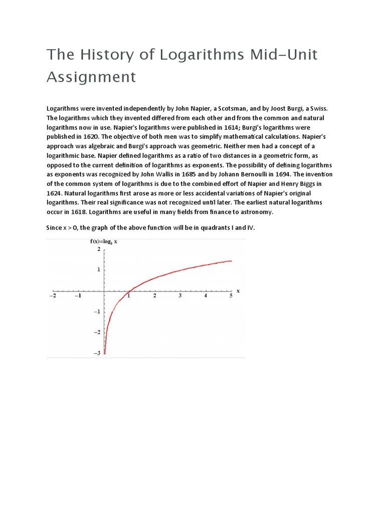 The History of Logarithms Mid-Unit Assignment | PDF | Logarithm ...