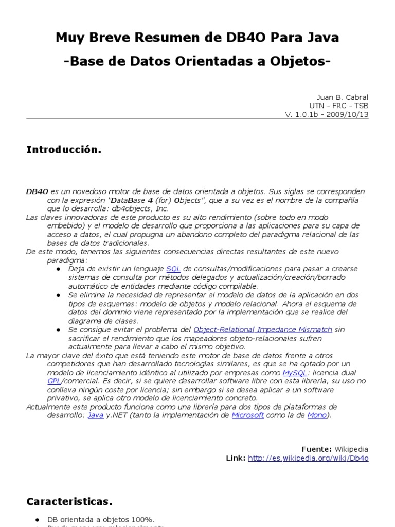 TSB Db4o | PDF | Bases de datos | Java (lenguaje de programación)