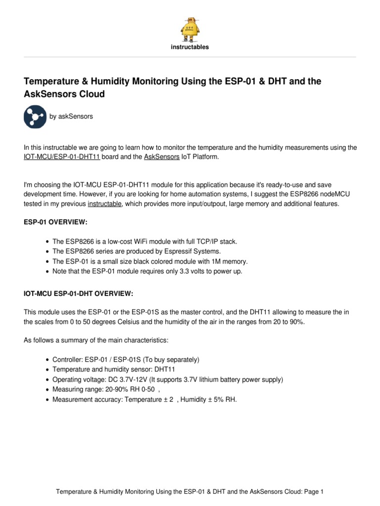IoT MCU Monitoring Using The AskSensors IoT Platfo | PDF | Arduino | Power Supply
