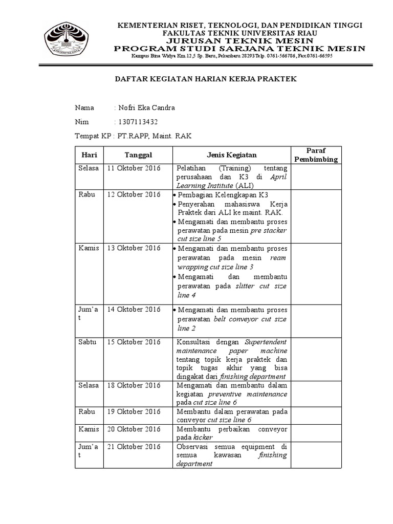 Log Book Kerja Praktek | PDF
