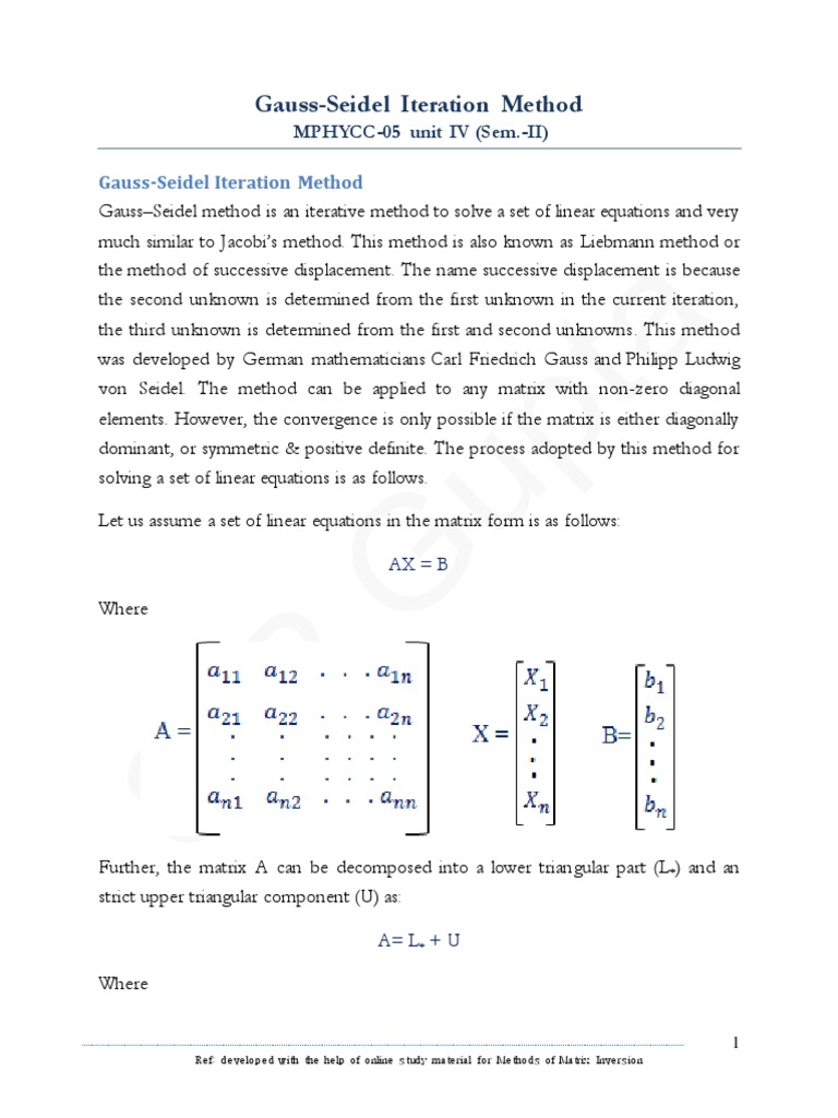 Gauss-Seidel Iteration Method | PDF | Computational Science | Applied Mathematics