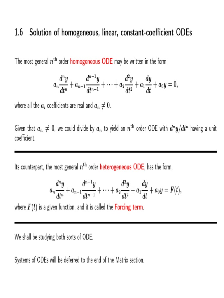 1.6 Solution of Homogeneous, Linear, Constant-Coefficient Odes | PDF | Ordinary Differential ...