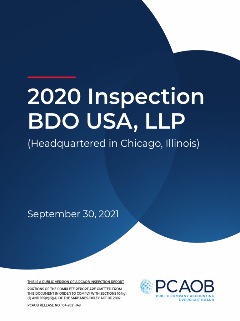 2020 Inspection Bdo Usa, LLP: (Headquartered in Chicago, Illinois ...