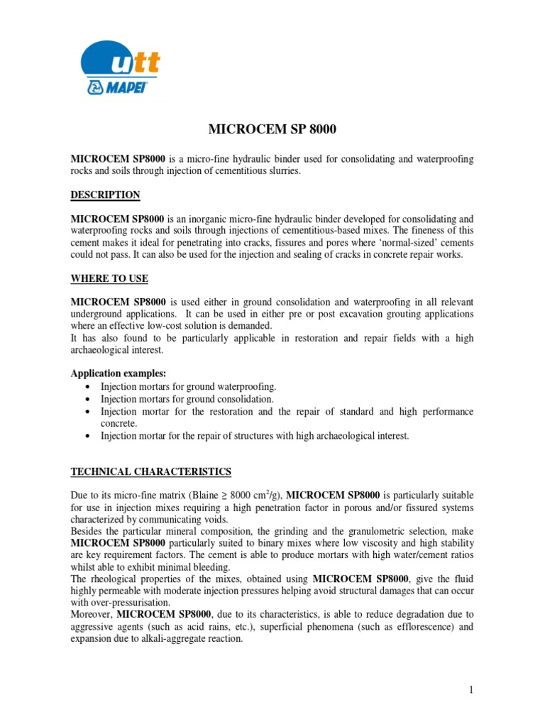 Microcem SP 8000 | PDF | Concrete | Mortar (Masonry)