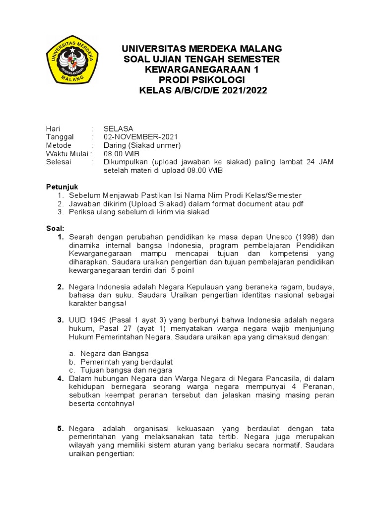 Uts KN 1 Psiko Universitas Merdeka Malang | PDF