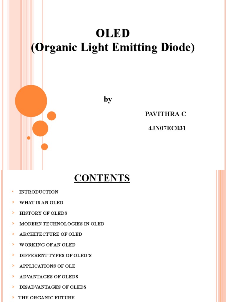 Oled (Organic Light Emitting Diode) : Pavithra C 4JN07EC031 | PDF | Oled | Cathode