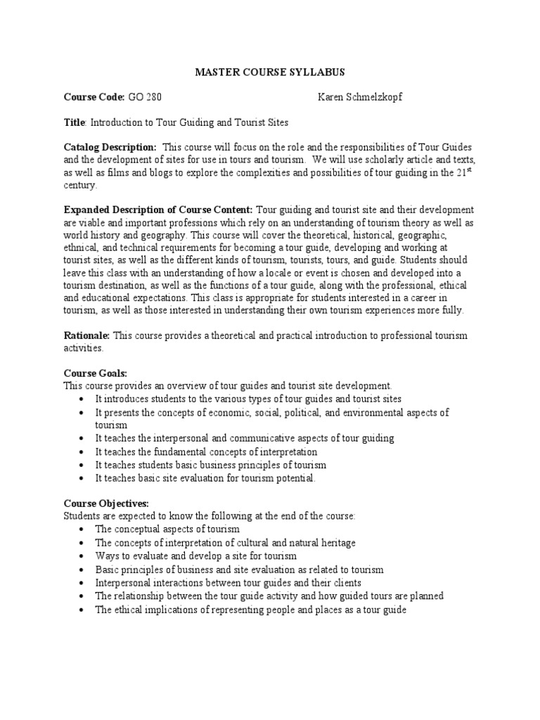 Tour Guide Syllabus | Download Free PDF | Tourism | Academic Dishonesty