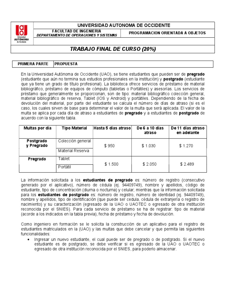 POO - Proyecto Final - 2021-1 - V2.2 | PDF | Lenguaje de modelado ...