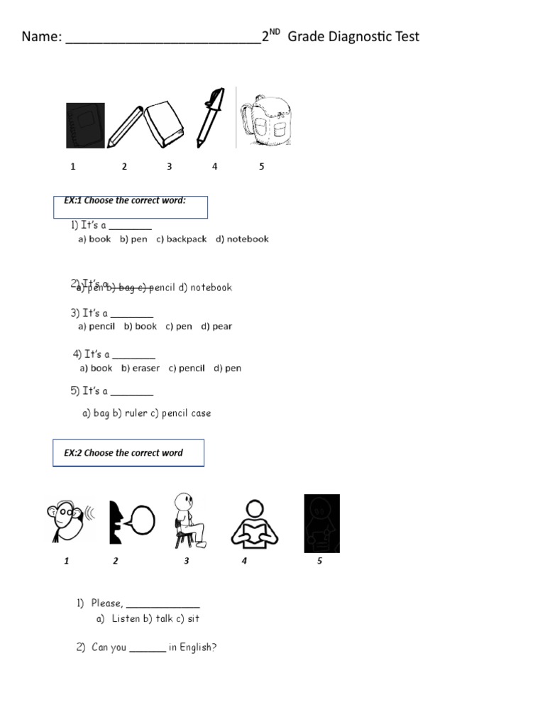 Name: - 2 Grade Diagnostic Test: EX:1 Choose The Correct Word | PDF