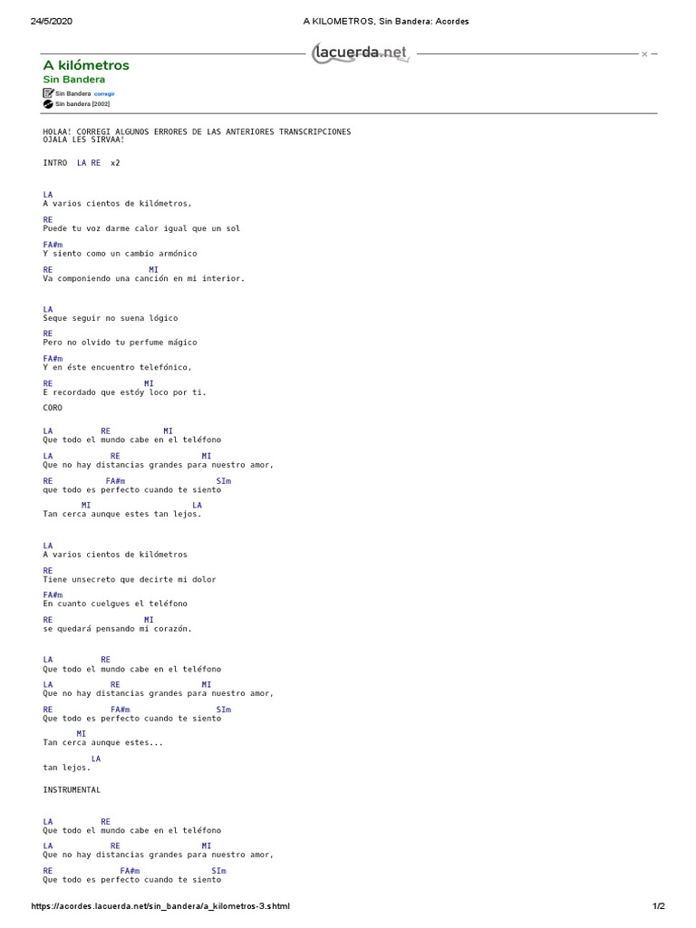 A KILOMETROS, Sin Bandera - Acordes | PDF | Música grabada