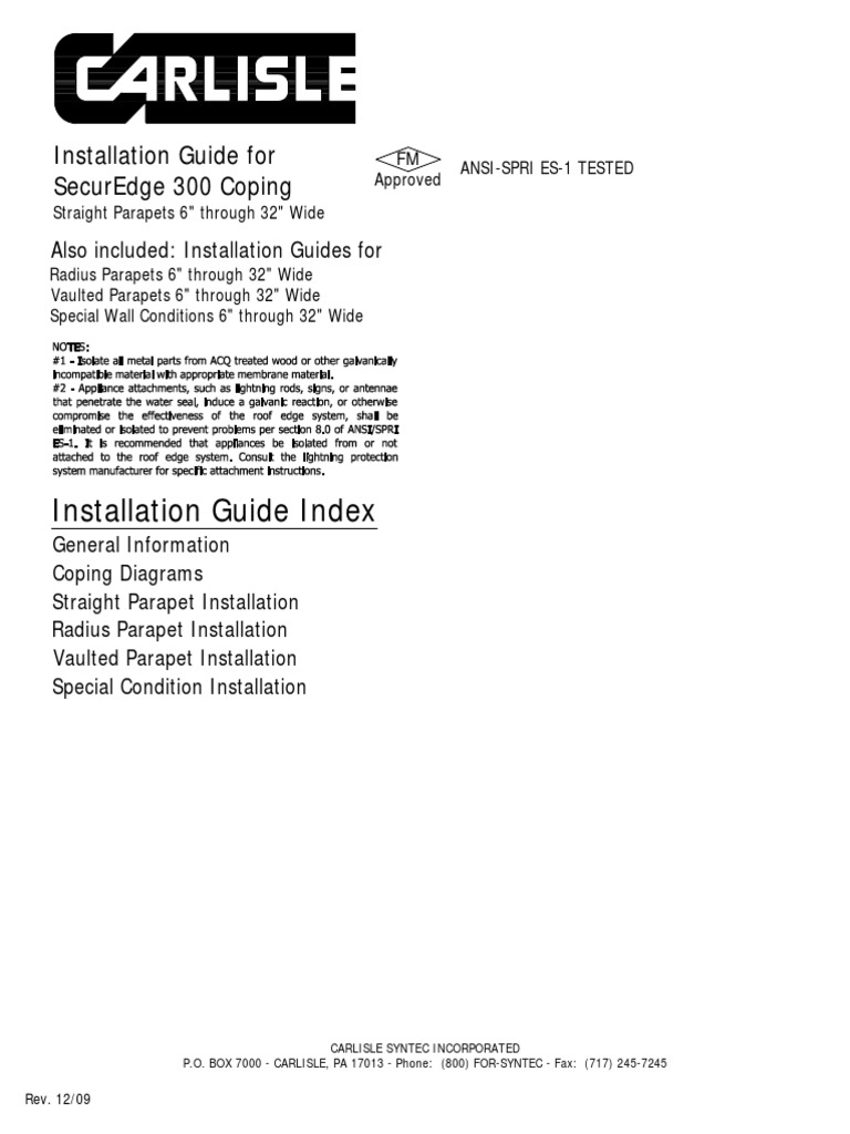 Carlisle SecurEdge Coping 300 InstallGuide | PDF | Screw | Rivet