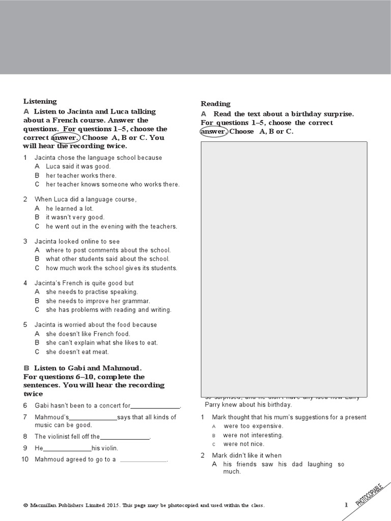 Open Mind Pre-Intermediate Mid-Course Skills Test - Editable - Doc ...