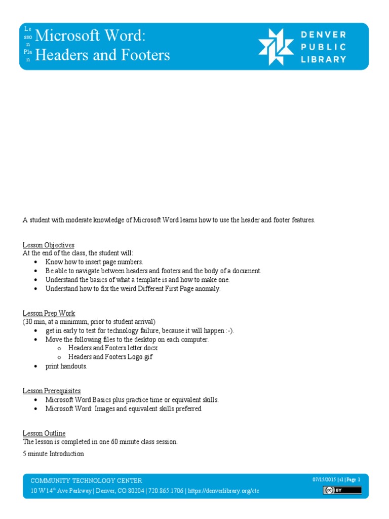 Microsoft Word - Headers and Footers Lesson Plan | PDF | Microsoft Word ...