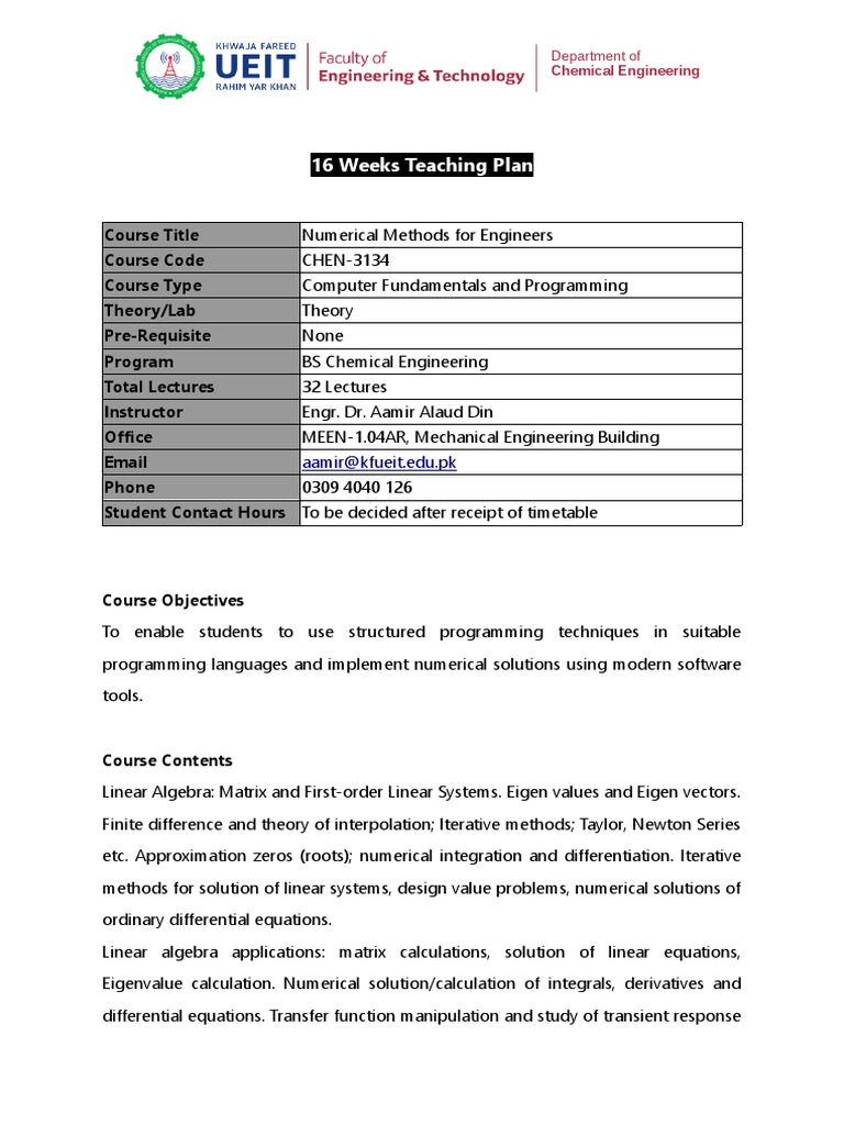16 Weeks Plan | PDF | Numerical Analysis | Equations