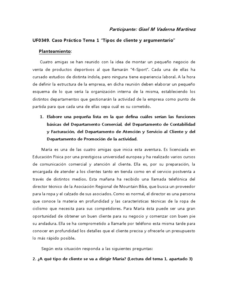 UF0349. Caso Práctico Tema 1 "Tipos de Cliente y Argumentario" | PDF ...