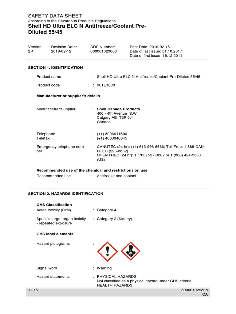 MSDS Antifreeze-Coolant | Download Free PDF | Safety | Occupational ...