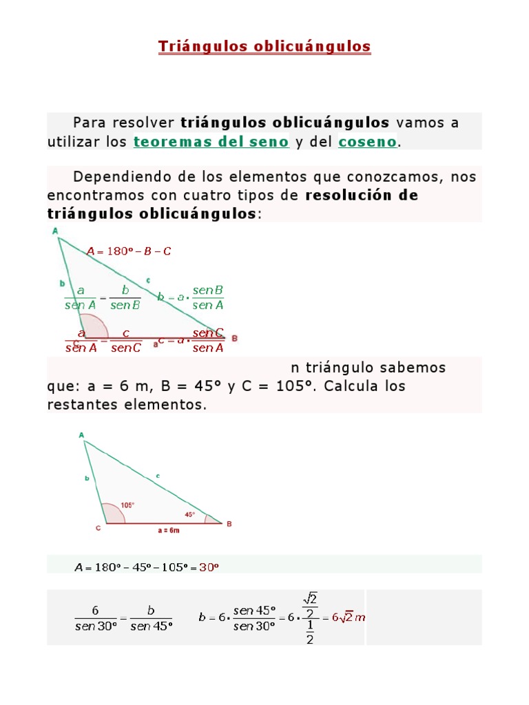 Resolución de Triángulos Rectangulos y Oblicuangulos | PDF | Triángulo | Matemática Elemental