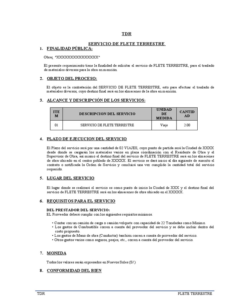 TDR Flete Terrestre | PDF