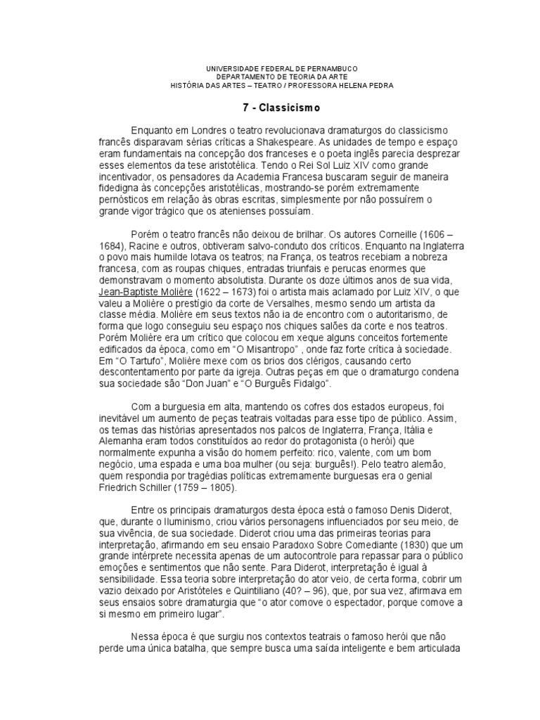 Texto 7 - Classicismo | PDF | Molière | Revolução Francesa
