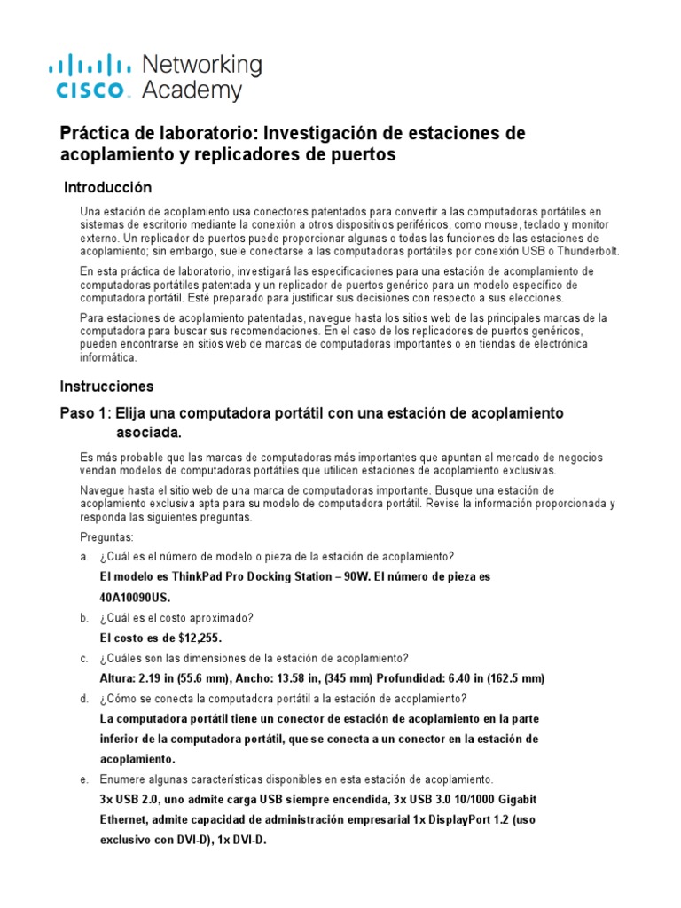 7.1.2.8 Lab - Research Docking Stations and Port Replicators | PDF | USB | Ordenador portátil
