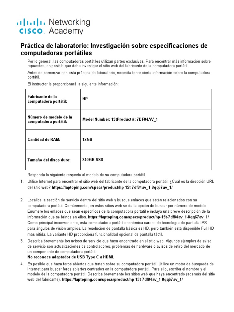 7.7.2.4 Lab - Research Laptop Specifications | PDF | Ordenador portátil ...