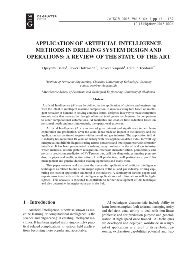 Application of Artificial Intelligence Methods in Drilling System ...