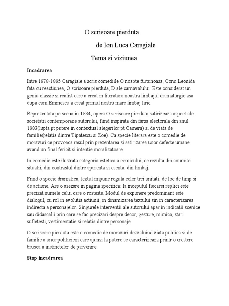 O Scrisoare Pierduta | PDF